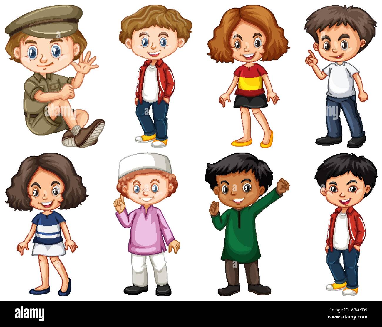 Set of happy children doing different actions illustration Stock Vector ...