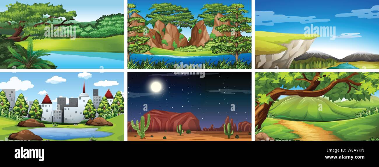Set of scenes in nature setting illustration Stock Vector Image & Art ...