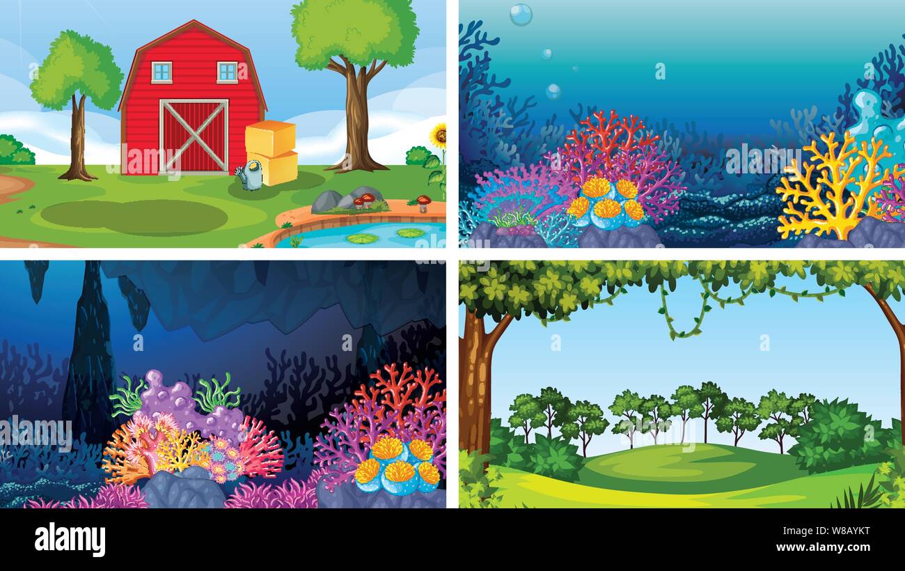 Set of scenes in nature setting illustration Stock Vector Image & Art ...
