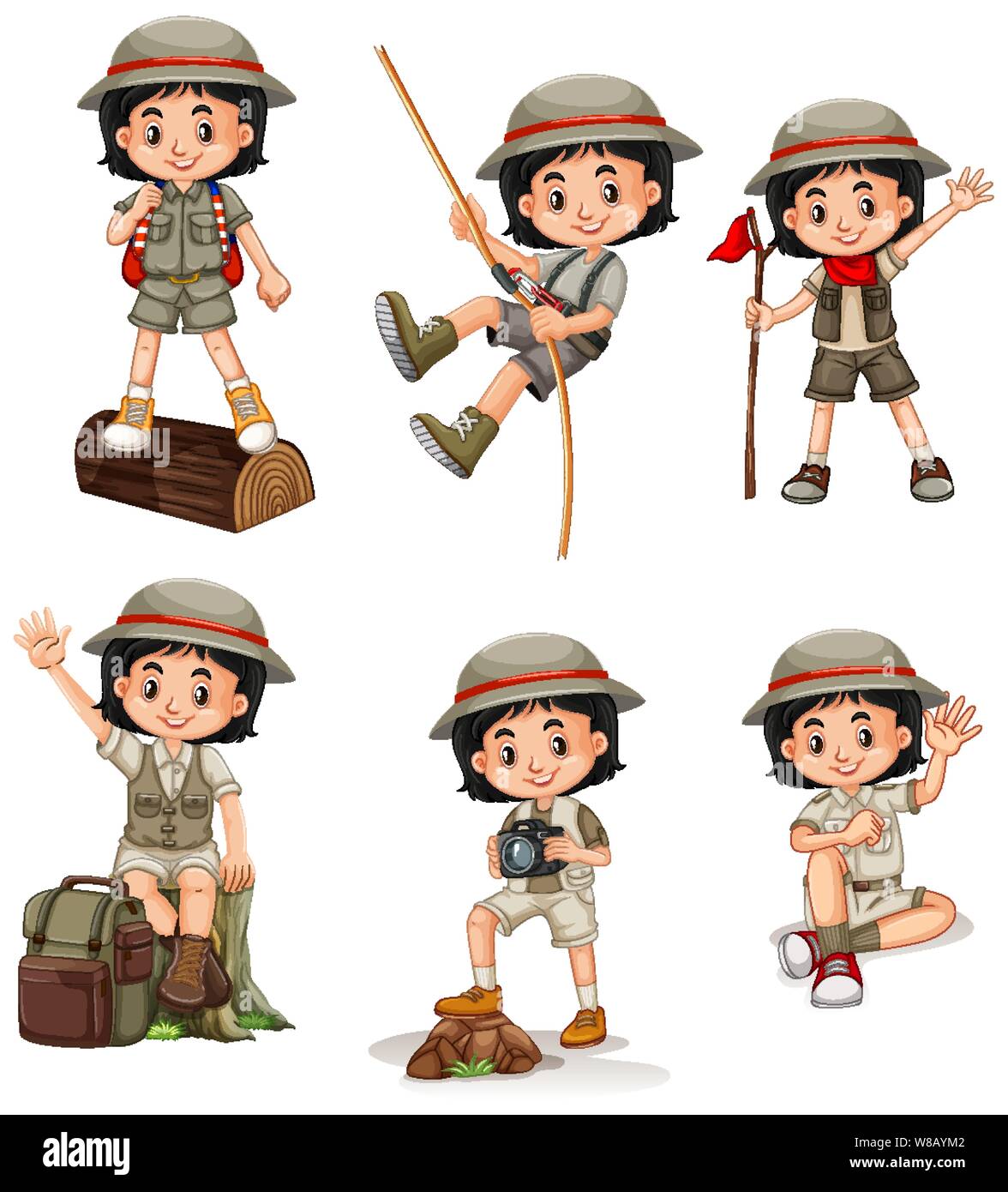 Happy girl in different actions illustration Stock Vector Image & Art ...