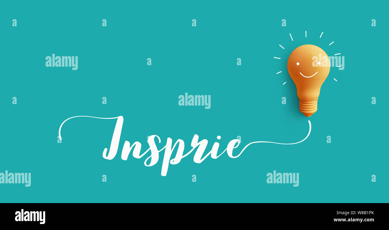 INSPIRE message with light bulb.business creativity idea concepts Stock ...