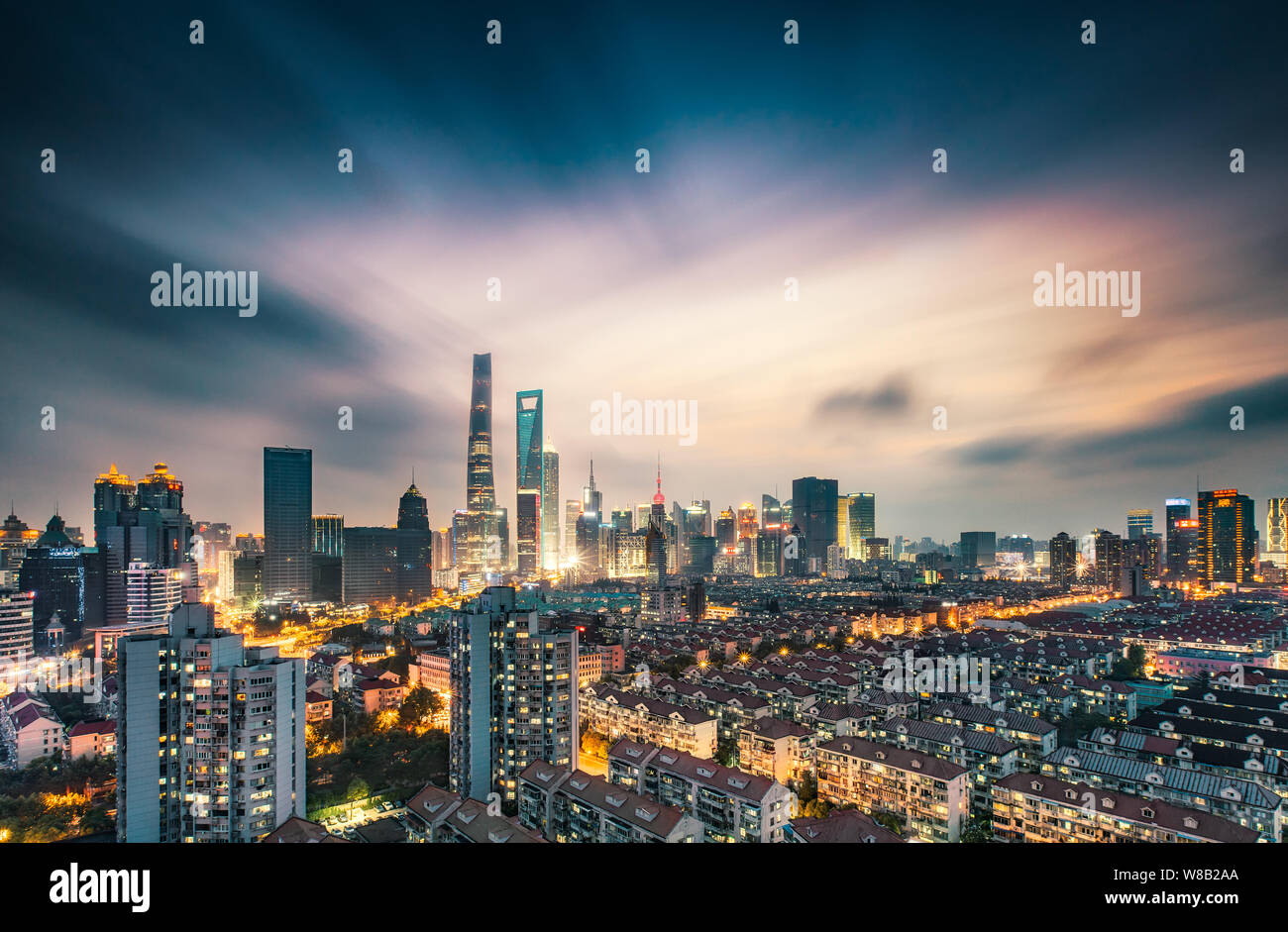 --FILE--Night view of the Lujiazui Financial District with the Shanghai ...
