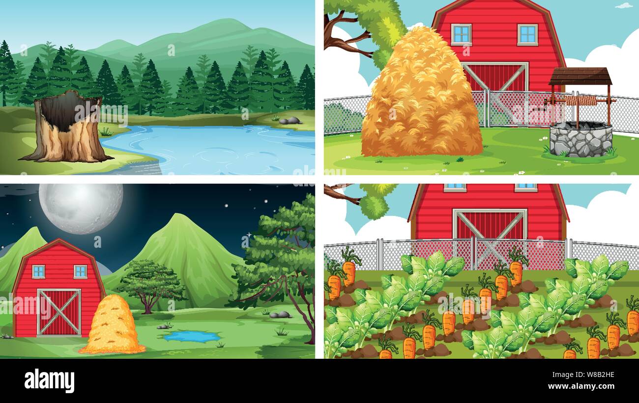 Set of scenes in nature setting illustration Stock Vector Image & Art ...