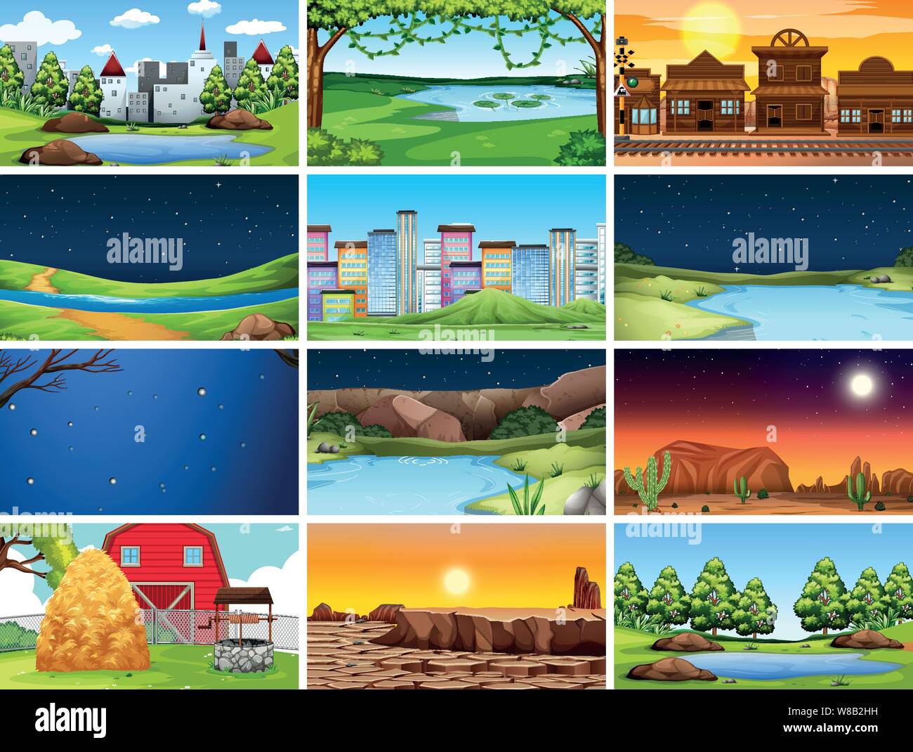 Set of nature scenes day nd night illustration Stock Vector Image & Art ...