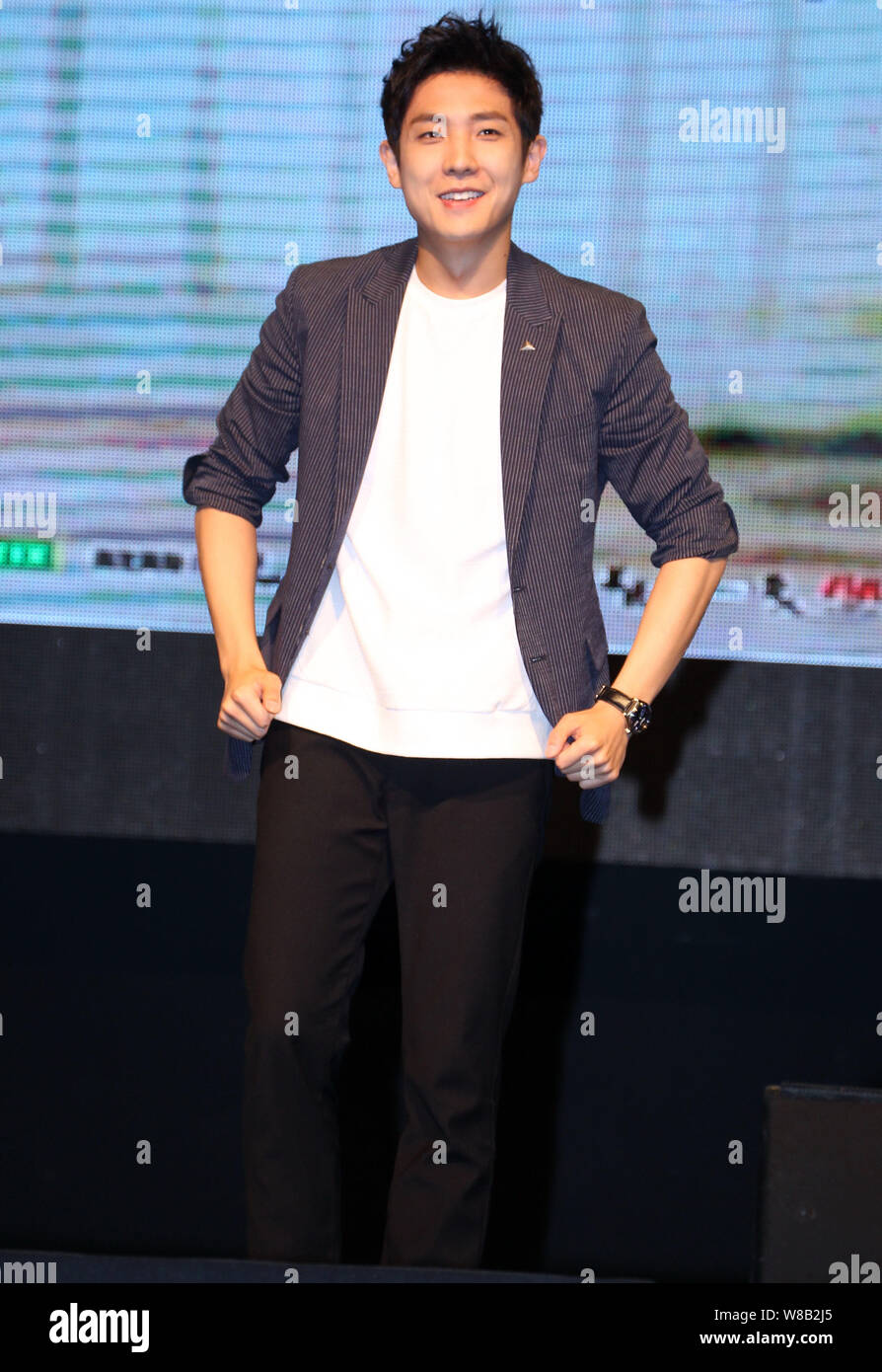 South Korean singer and actor Lee Joon attends a fan meeting in Taipei ...