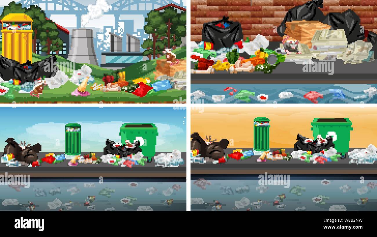 Set of polluted scenes illustration Stock Vector Image & Art - Alamy