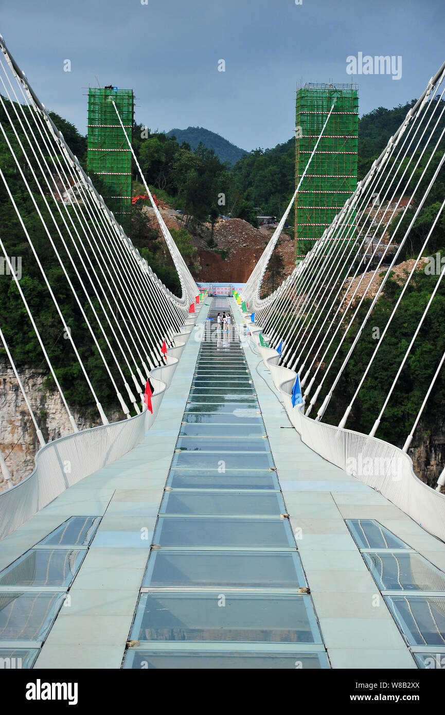 View of the world's longest and highest glass-bottomed bridge over the ...