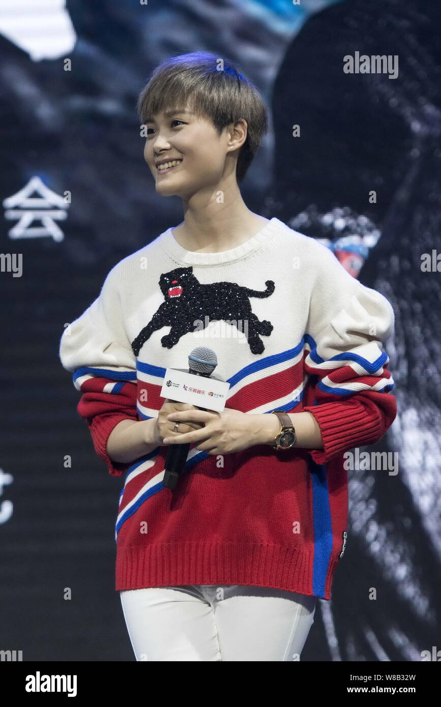 Chinese singer Li Yuchun poses at a press conference for her 2016 tour ...