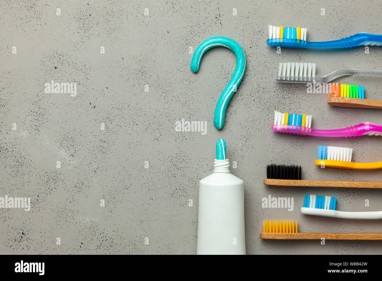 Toothpaste in the form of a question mark and many different and ...