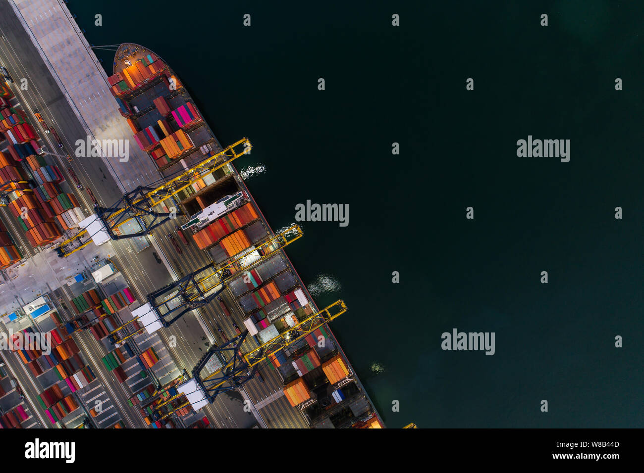 Aerial view sea port Container cargo loading ship in import export ...