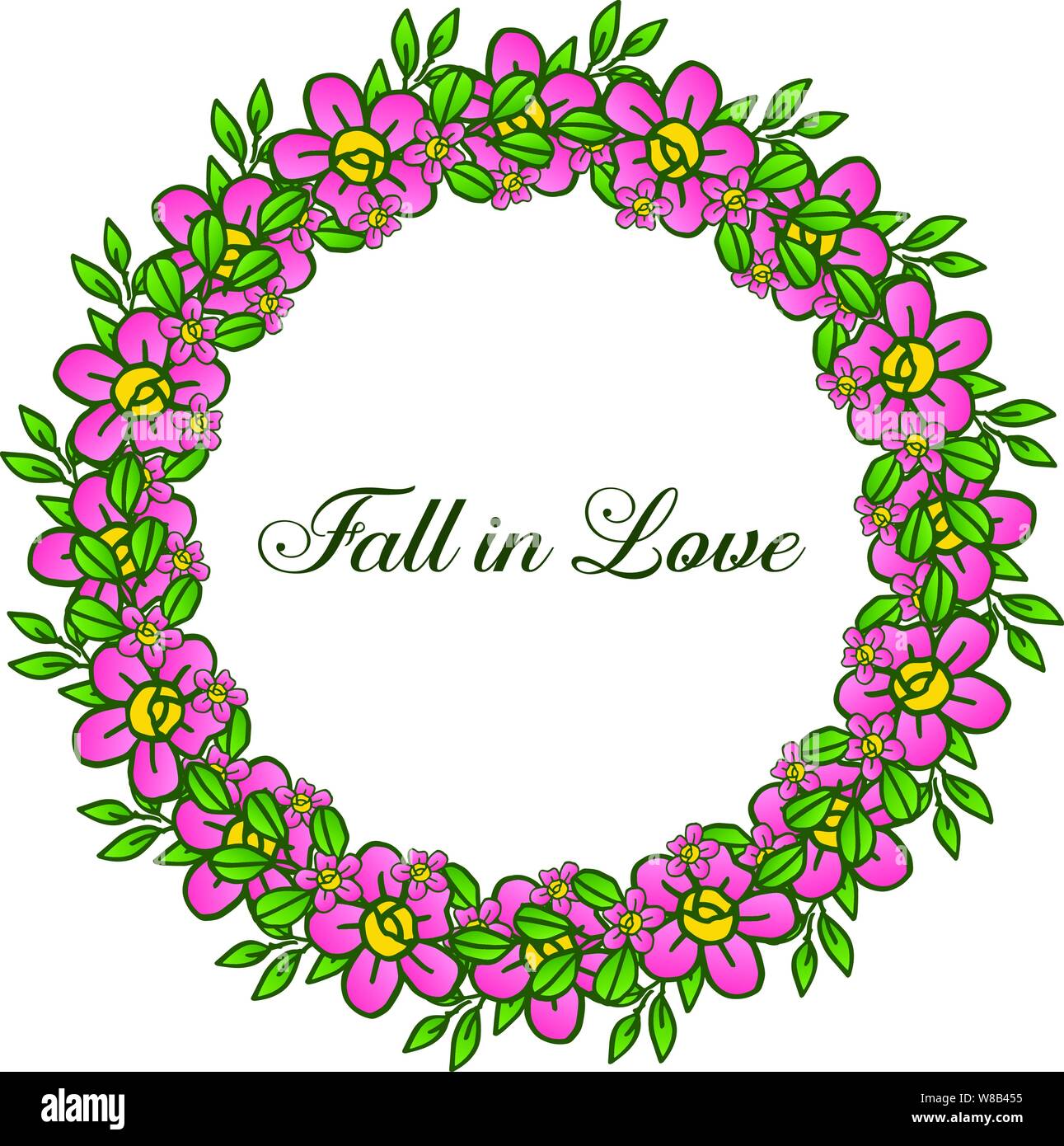 Ornate of green leafy wreath frame, for lettering fall in love ...