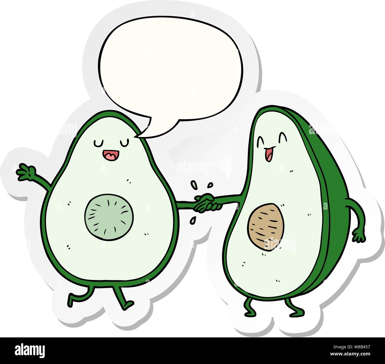 cartoon dancing avocados with speech bubble sticker Stock Vector Image ...
