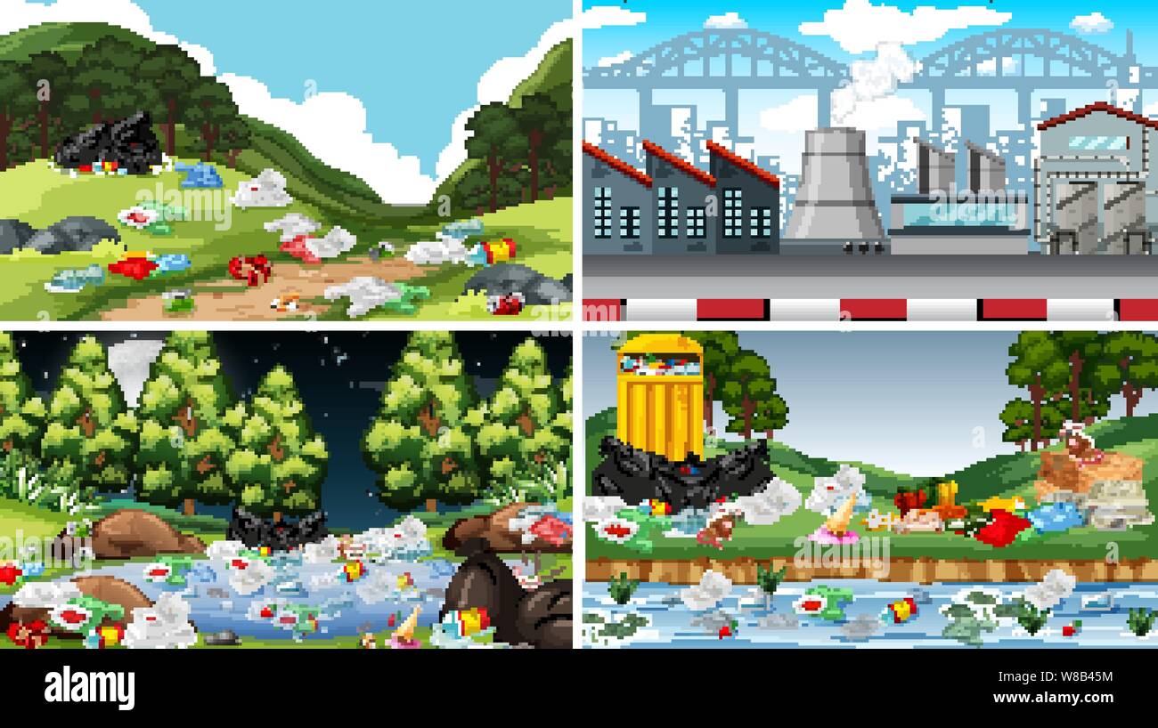 Set of polluted scenes illustration Stock Vector Image & Art - Alamy