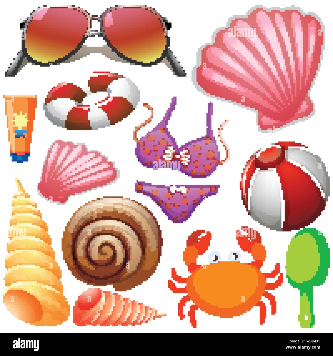 Set of isolated objects theme summer holiday illustration Stock Vector ...