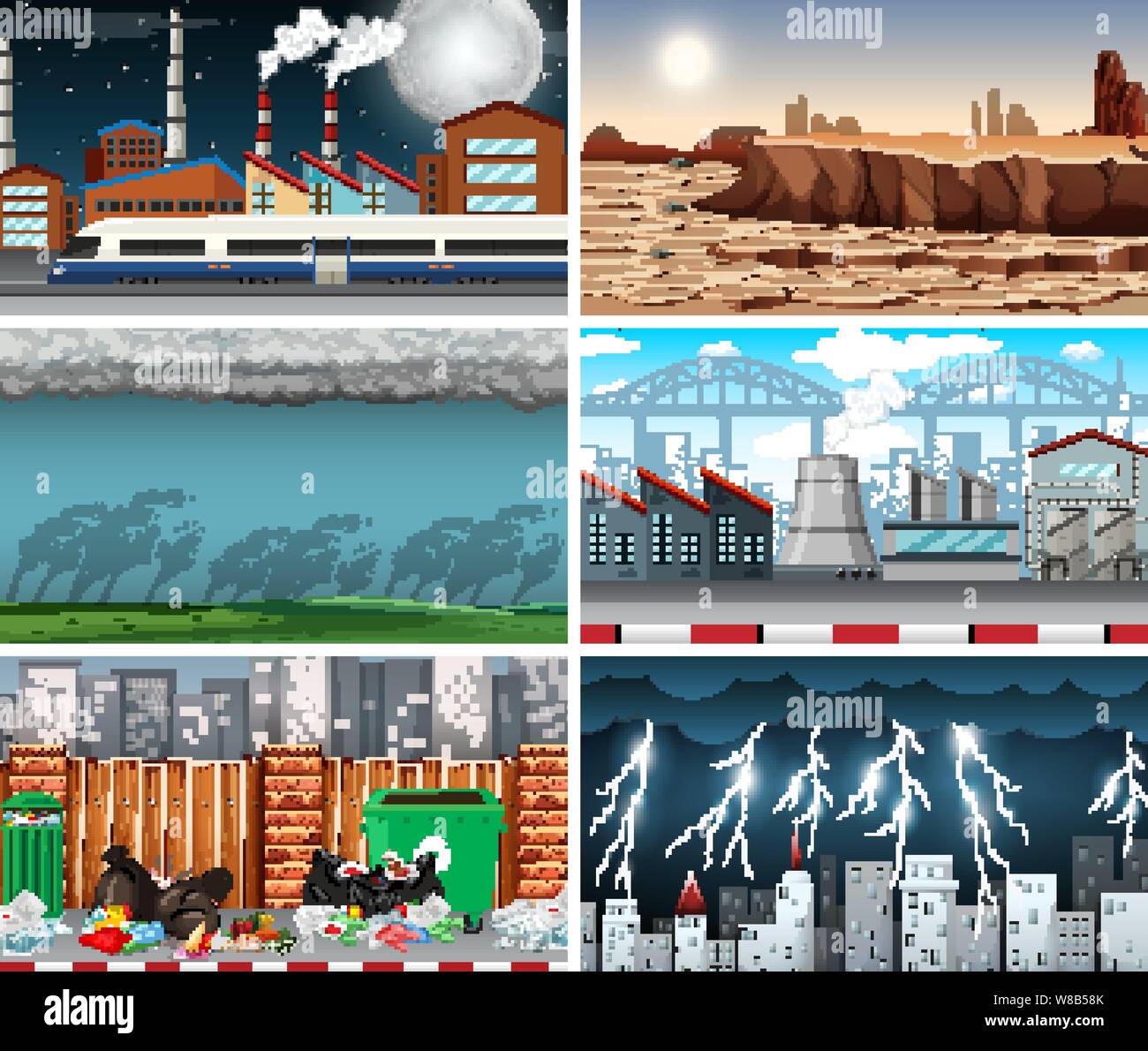 Set of polluted scenes illustration Stock Vector Image & Art - Alamy