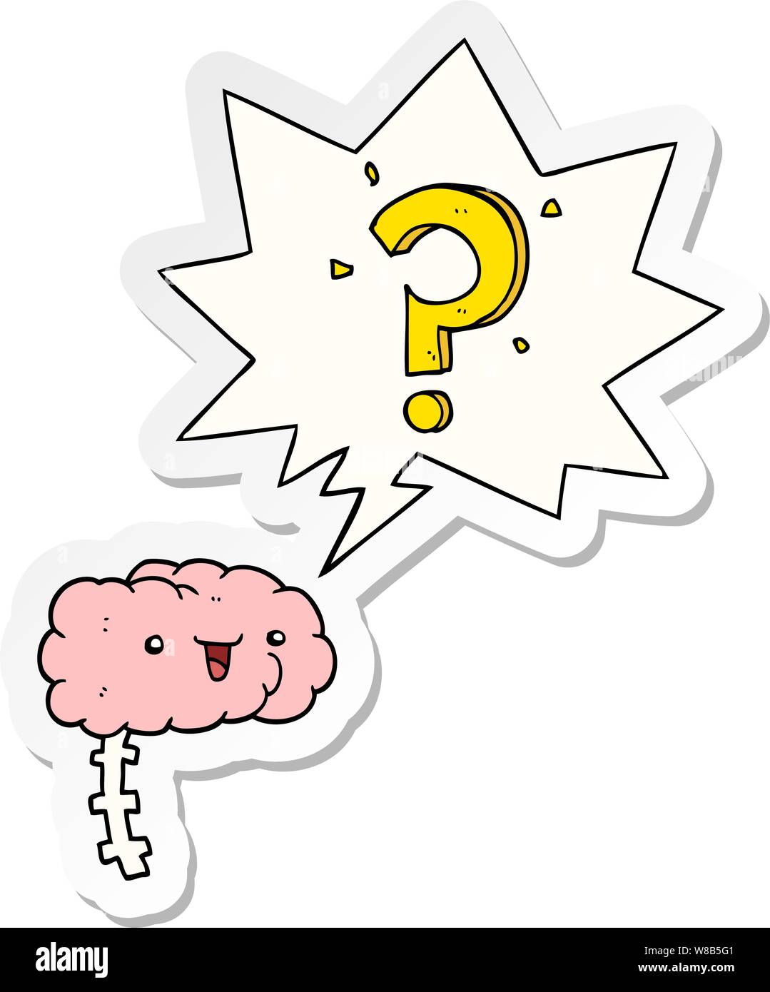 cartoon curious brain with speech bubble sticker Stock Vector Image ...
