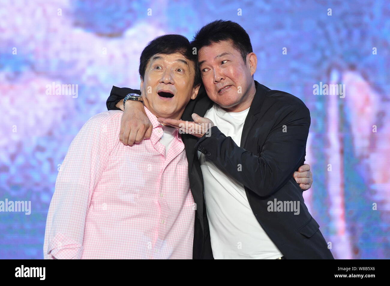 Hong Kong kungfu star Jackie Chan, left, and Hong Kong actor Yuen Biao ...