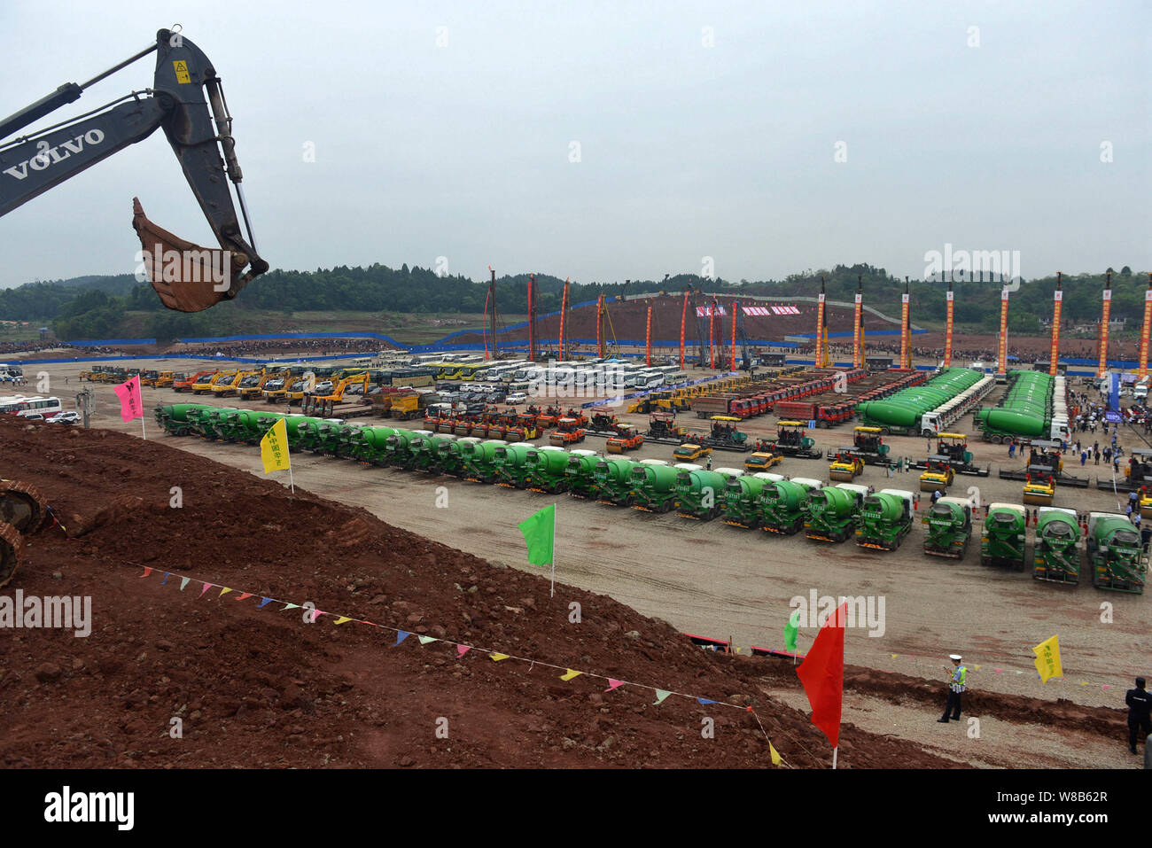 Construction vehicles are pictured during the construction commencement ...