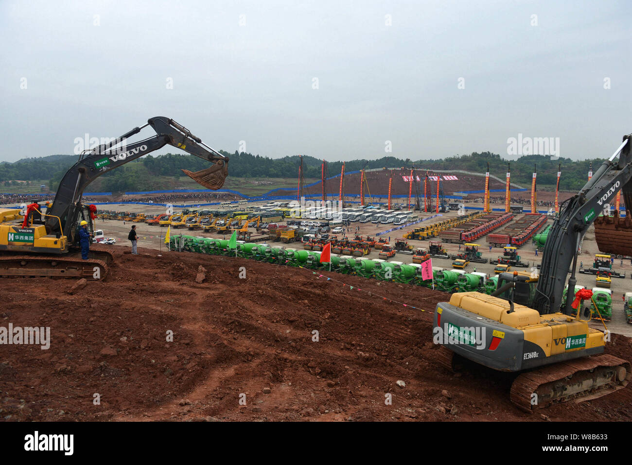 Construction vehicles are pictured during the construction commencement ...