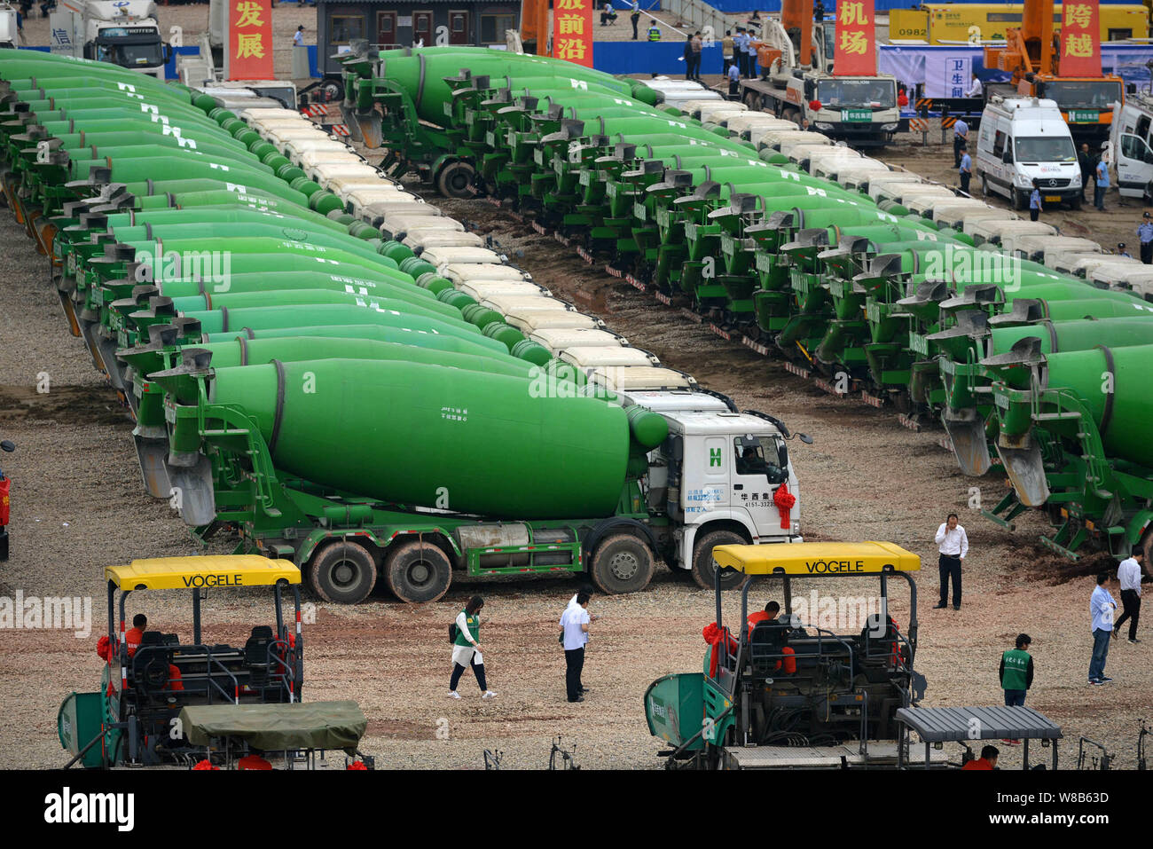Construction vehicles are pictured during the construction commencement ...