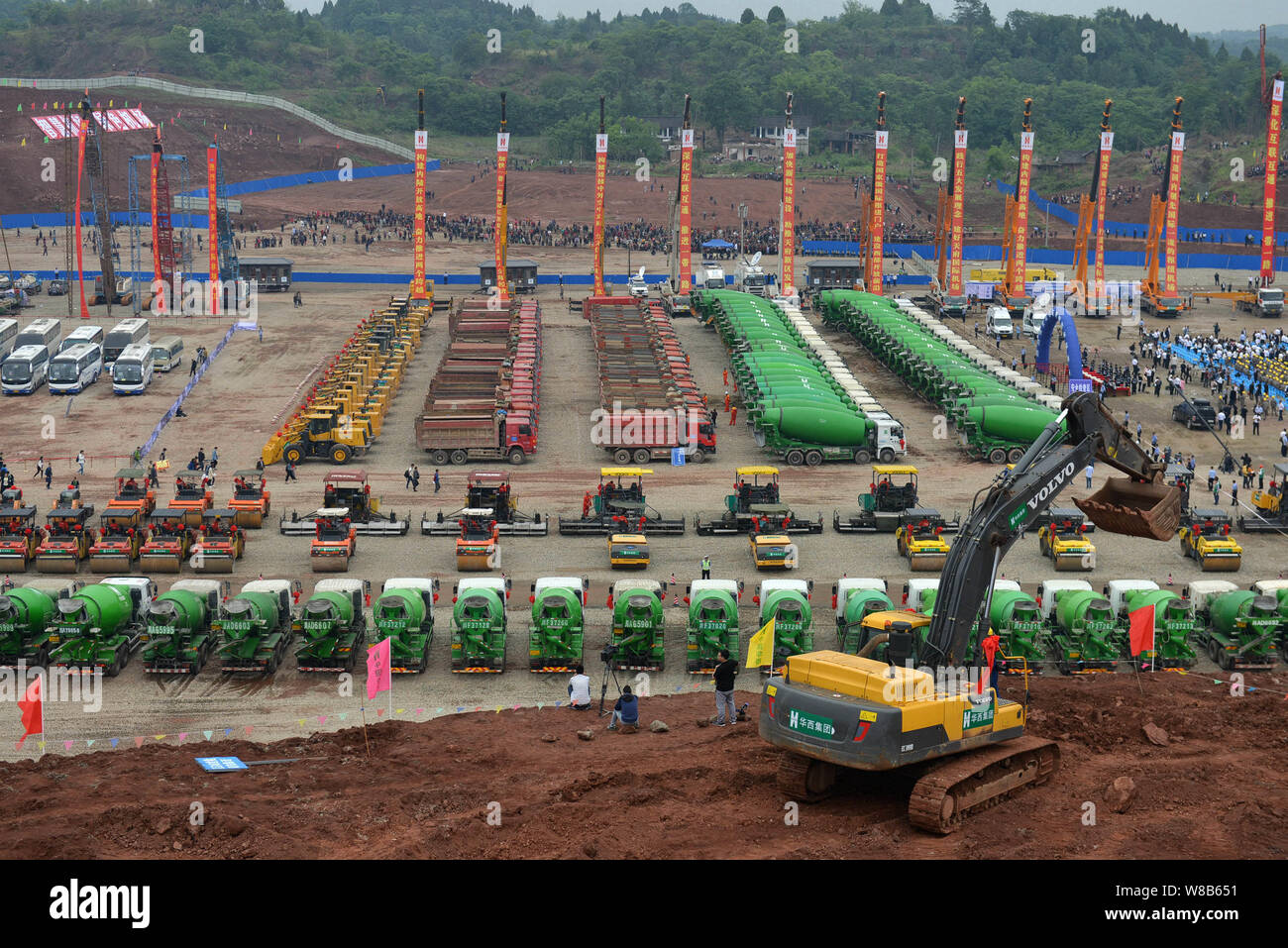 Construction vehicles are pictured during the construction commencement ...