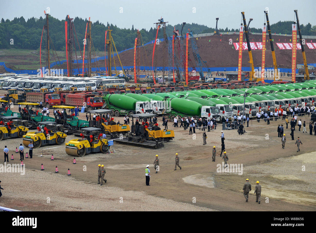 Construction vehicles are pictured during the construction commencement ...