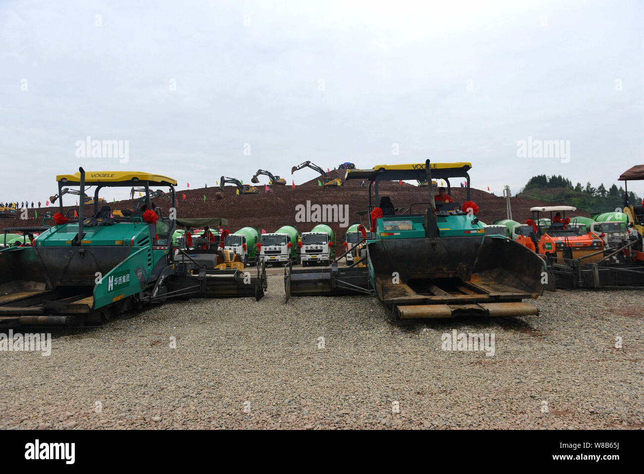 Construction vehicles are pictured during the construction commencement ...