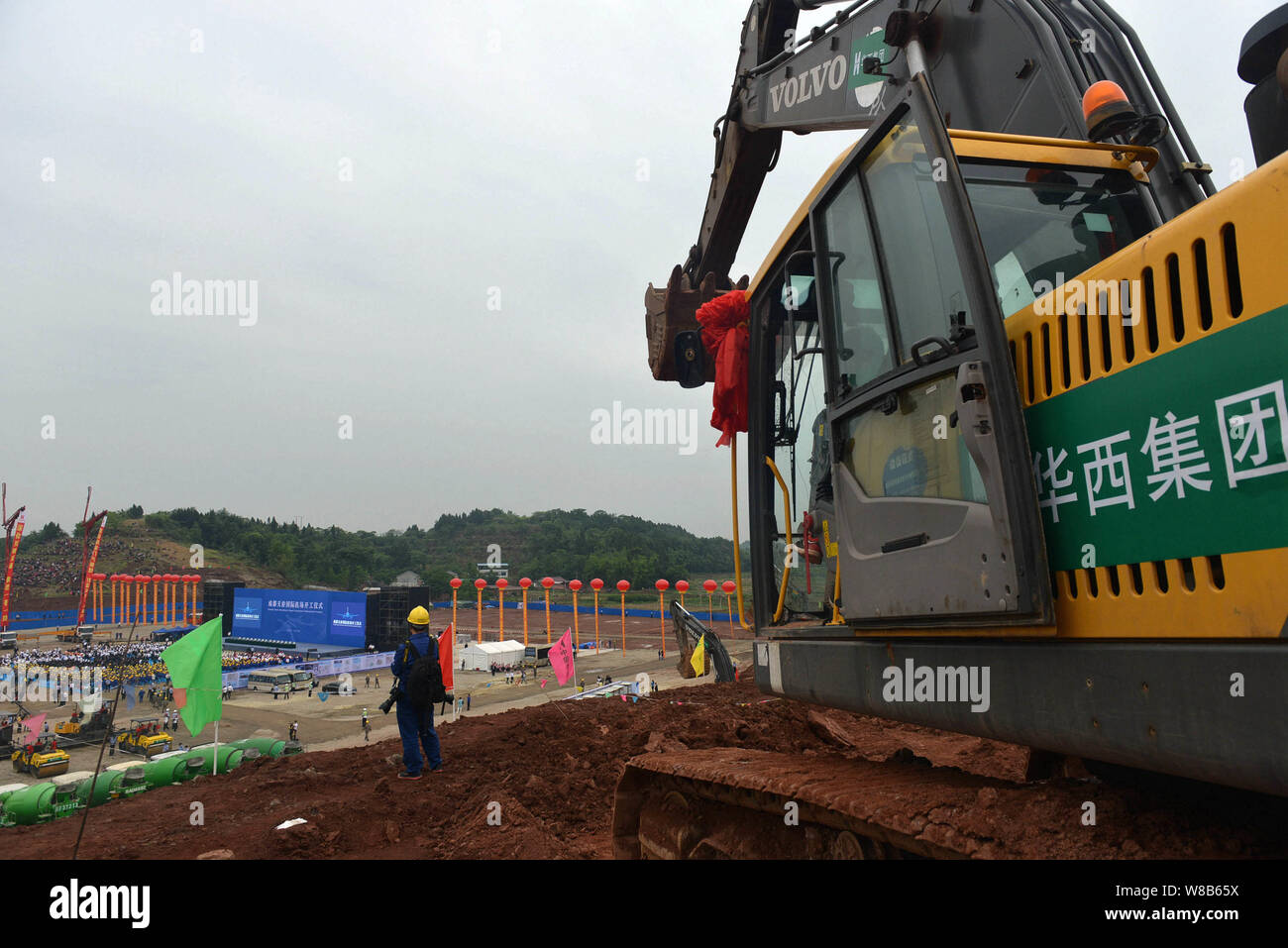 Construction vehicles are pictured during the construction commencement ...