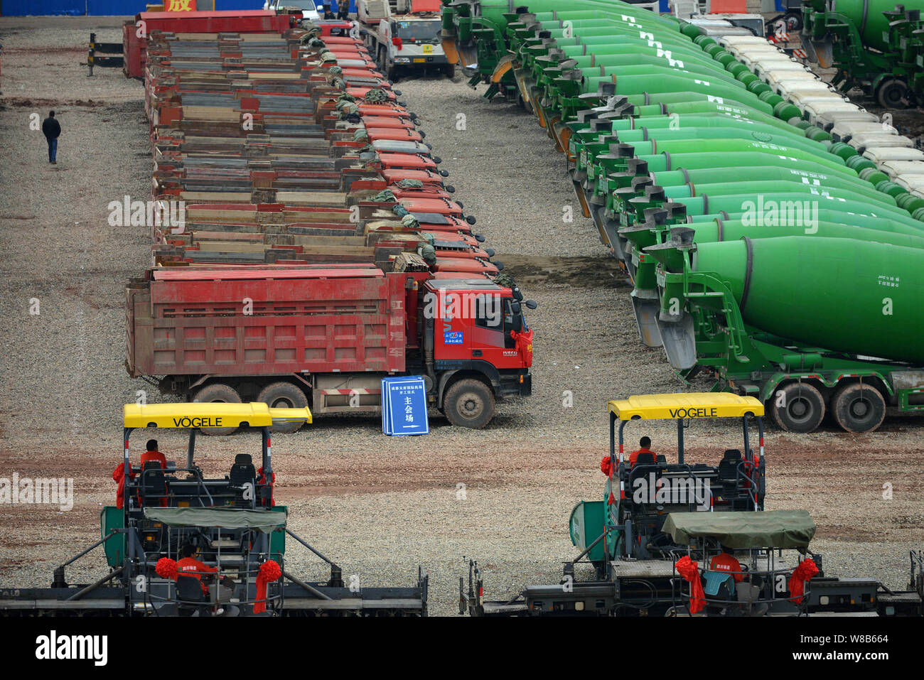 Construction vehicles are pictured during the construction commencement ...