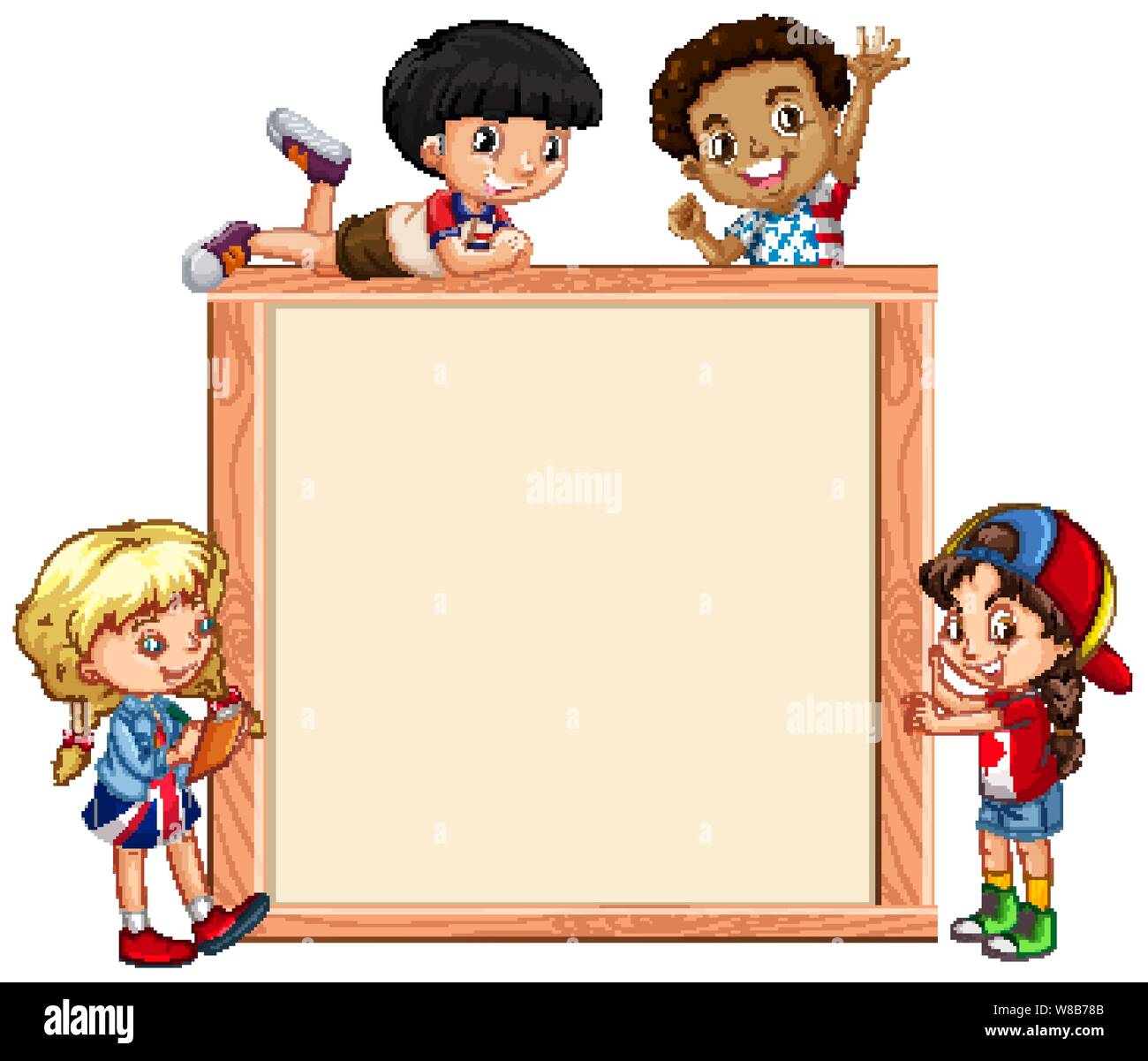 Frame template with happy kids illustration Stock Vector Image & Art ...