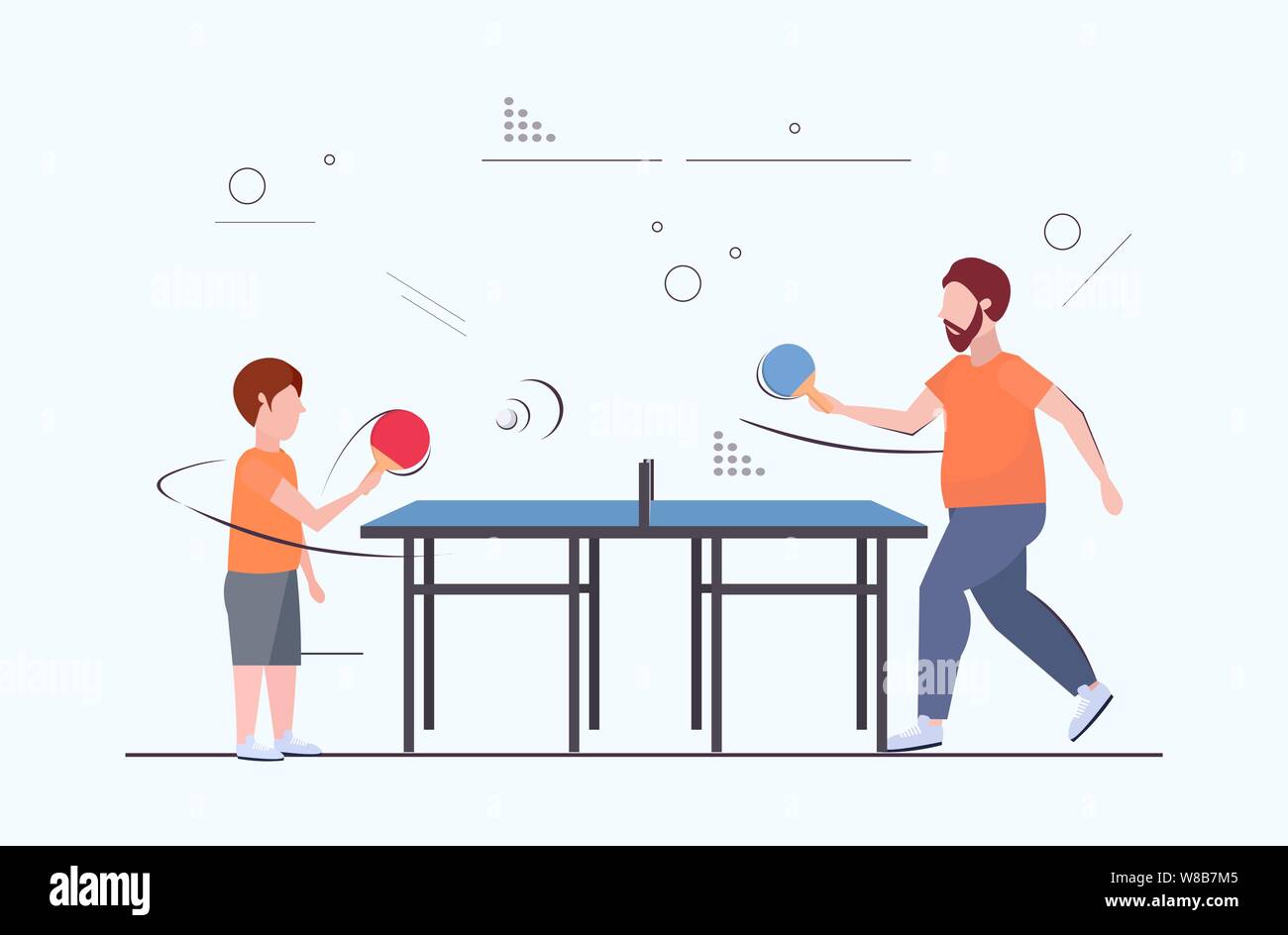 fat obese man and boy holding rackets overweight father and son playing ...