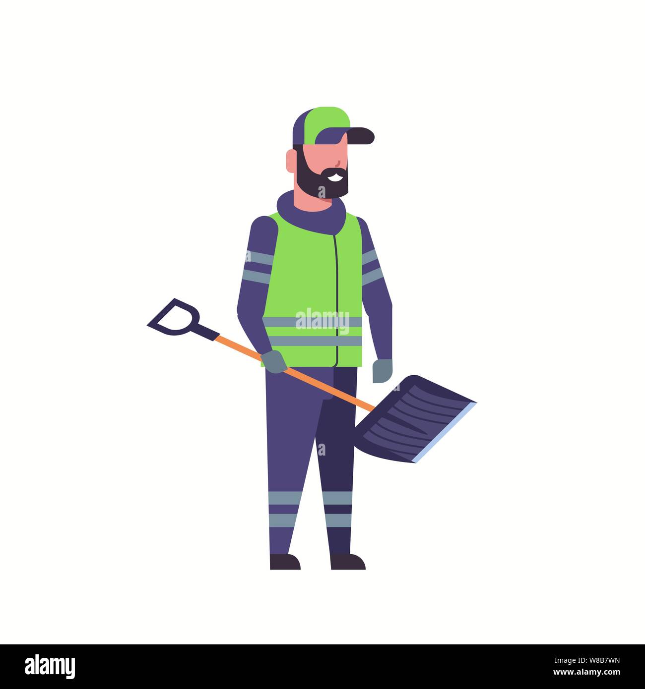 man cleaner holding plastic shovel snow removal winter street cleaning ...