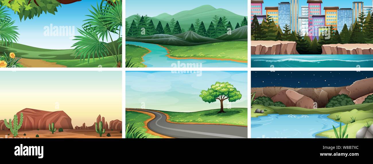 Set of outdoor nature scenes blank empty templates illustration Stock ...