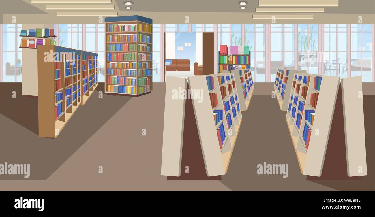 modern library interior empty no people bookstore with bookshelves flat ...