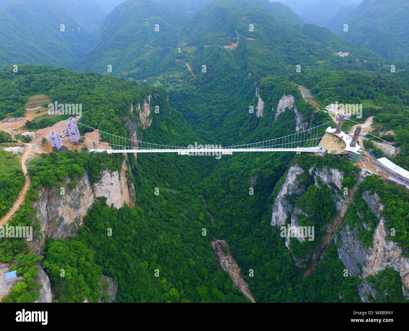 An aerial view of the world's longest and highest glass-bottomed bridge ...