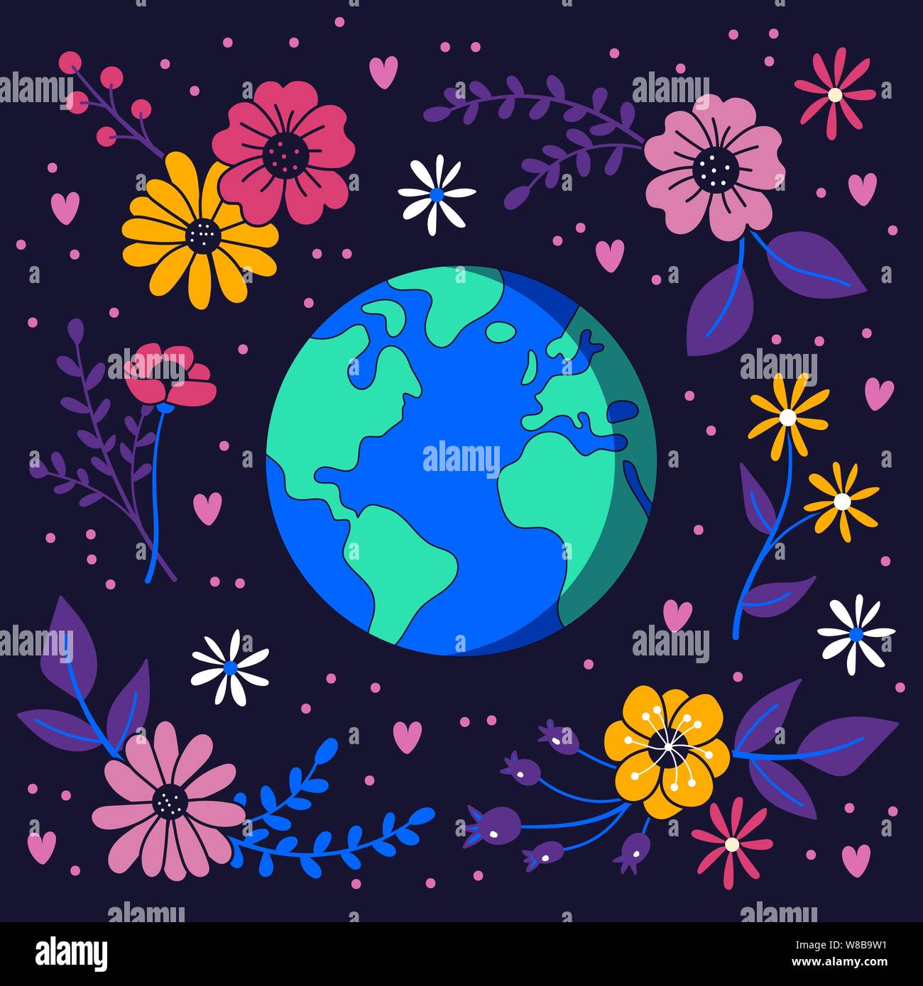 Cute flower earth planet vector hi-res stock photography and images - Alamy