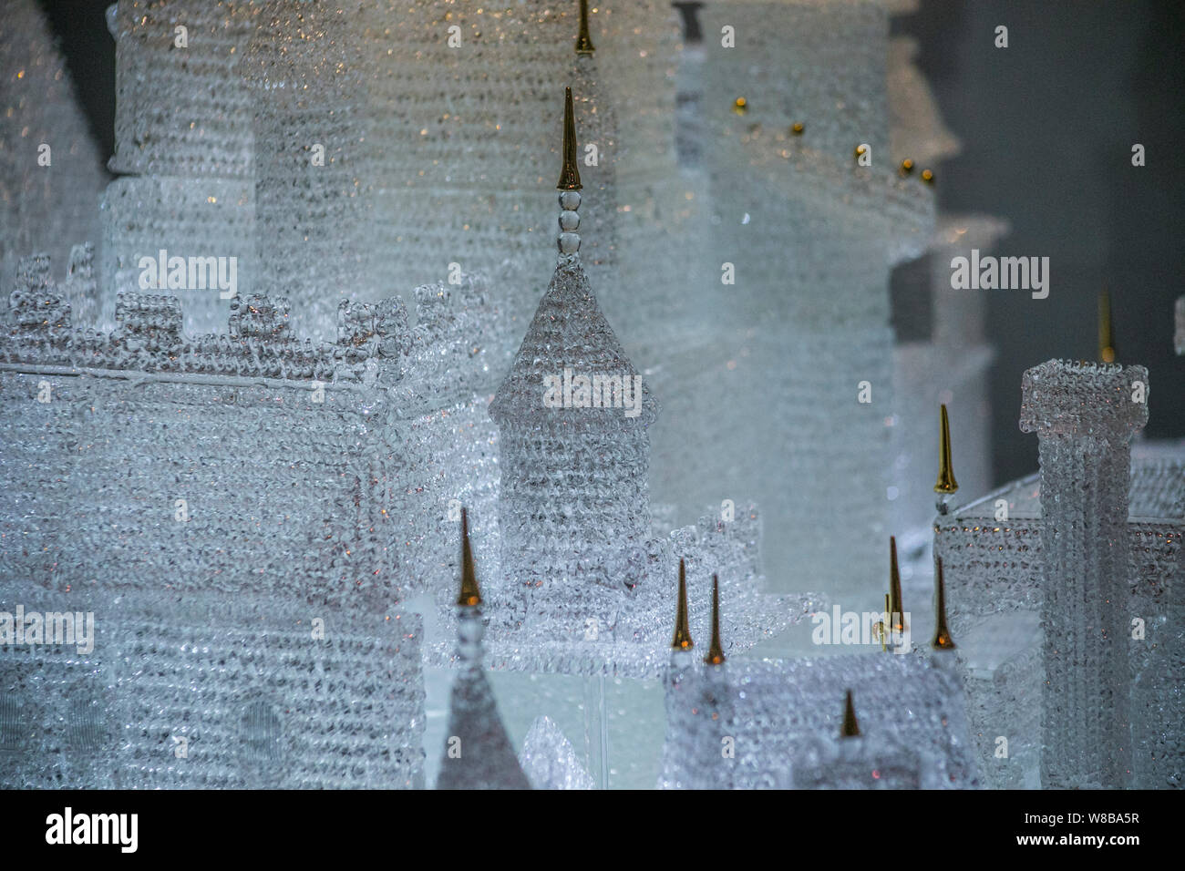 The glass-made Disney castle by Miguel Arribas is on display at the ...