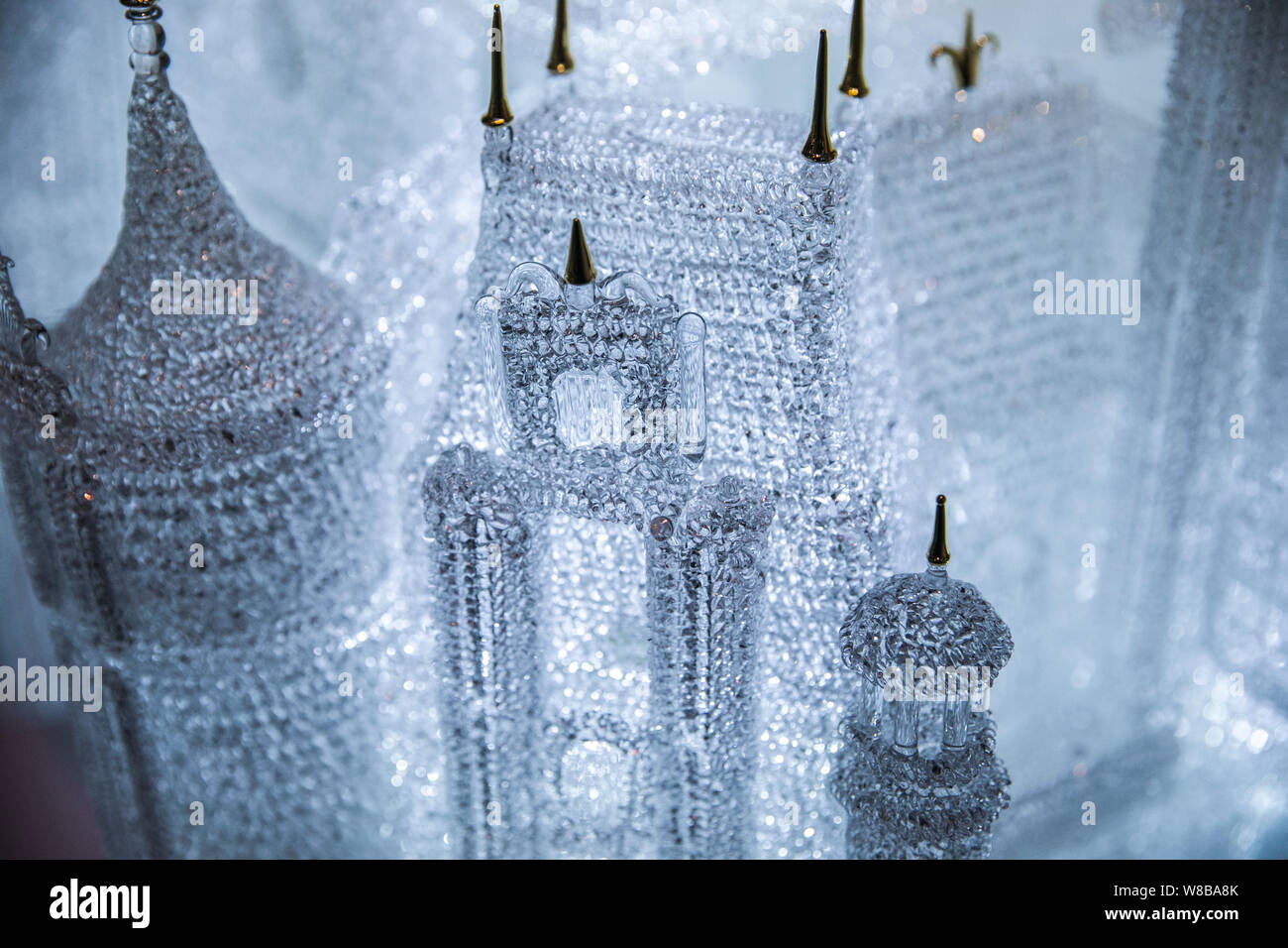 The glass-made Disney castle by Miguel Arribas is on display at the ...
