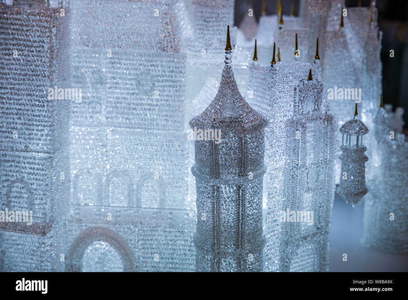 The glass-made Disney castle by Miguel Arribas is on display at the ...