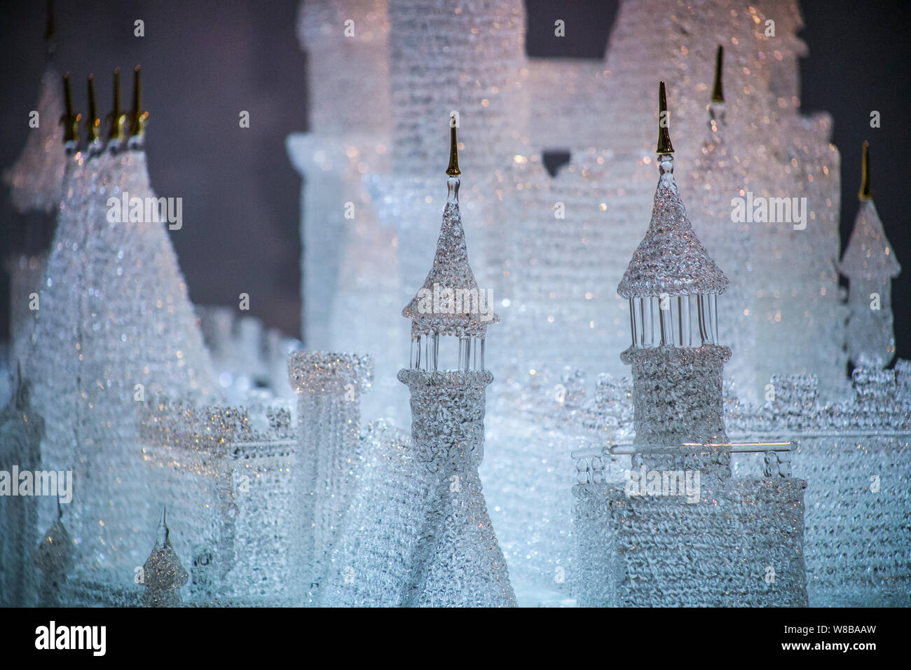 The glass-made Disney castle by Miguel Arribas is on display at the ...