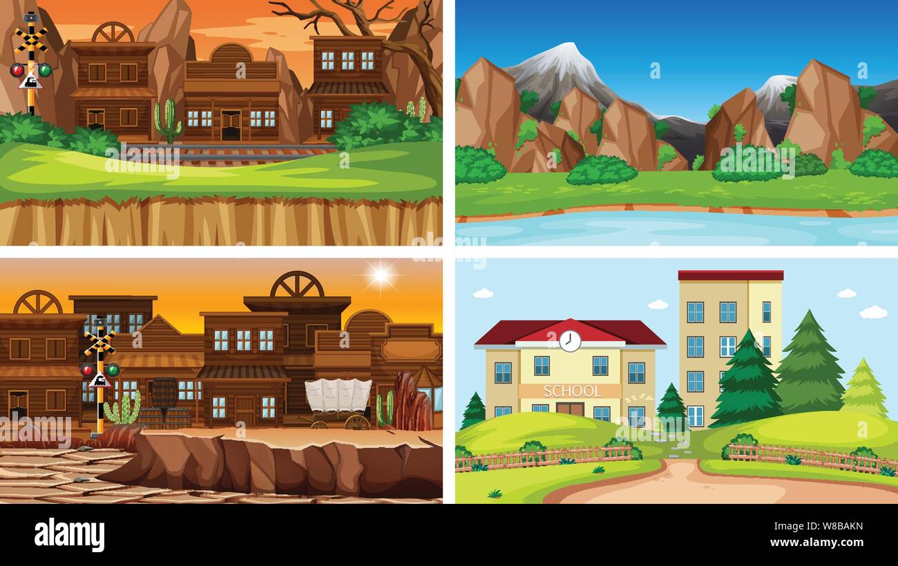 Set of scenes in nature setting illustration Stock Vector Image & Art ...
