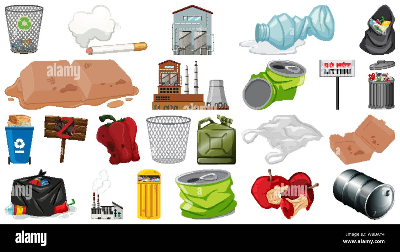 Pollution, litter, rubbish and trash objects isolated illustration Stock Vector Image & Art - Alamy