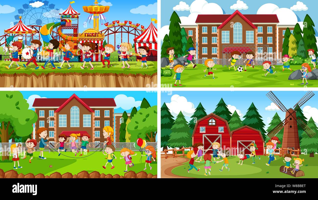 Set of scenes in nature setting illustration Stock Vector Image & Art ...