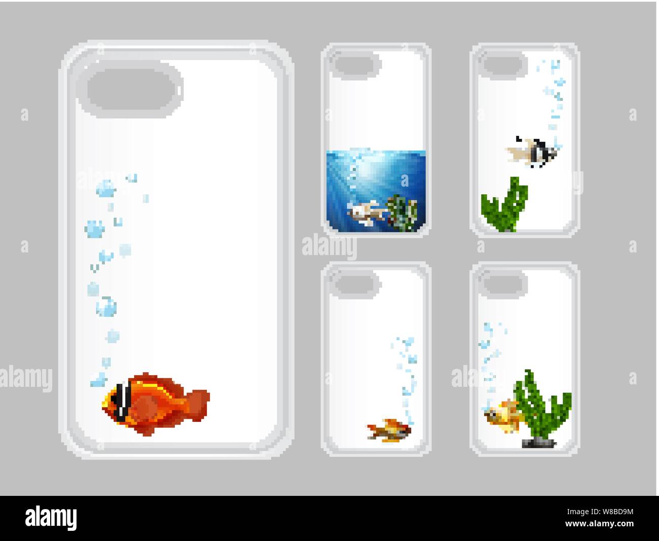 Graphic design on telephone case with fish underwater illustration ...