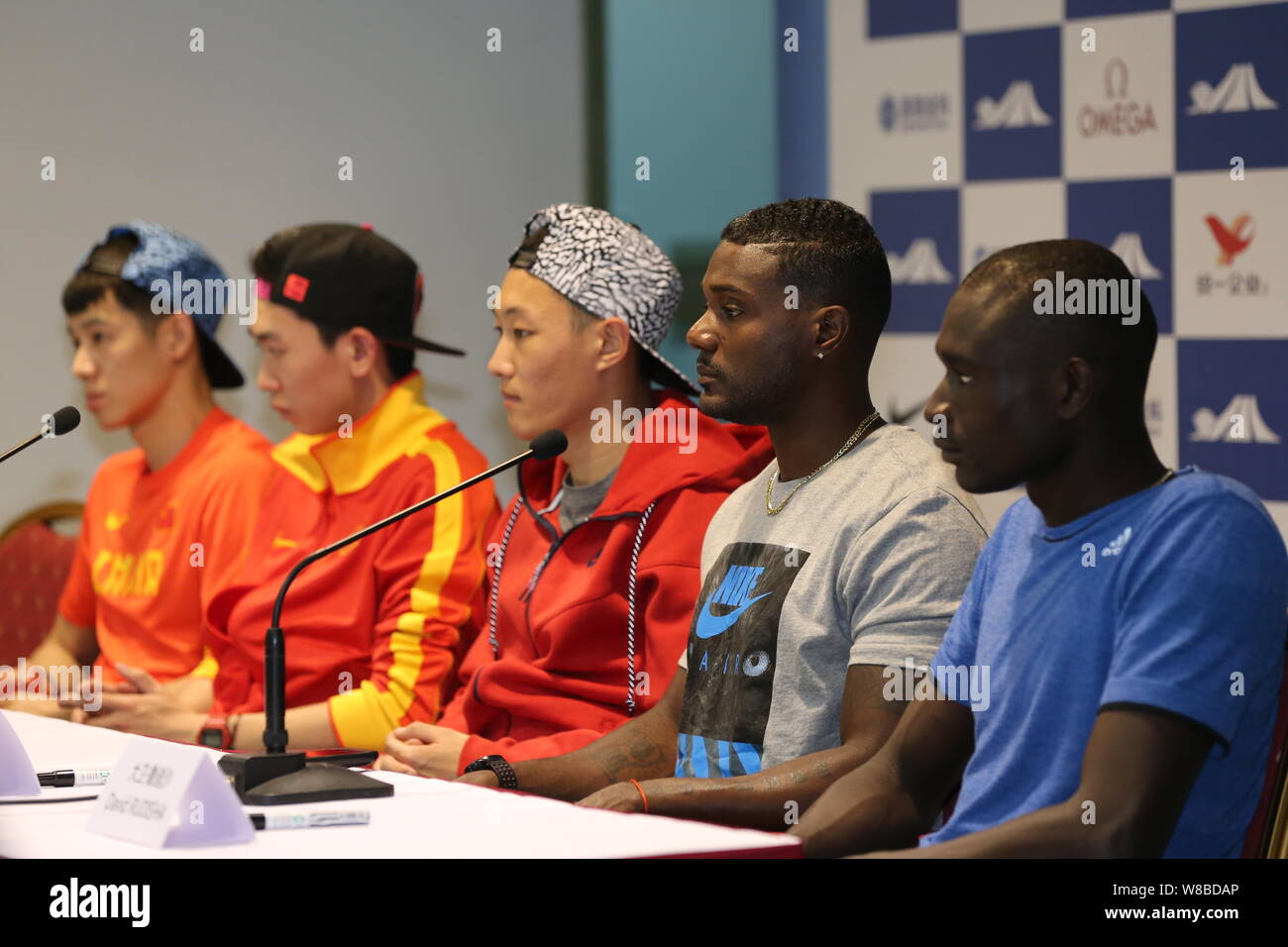 (From left) Chinese long jumpers Gao Xinglong, Huang Changzhou and Wang ...