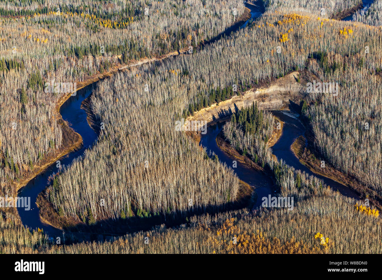 Aerial view of the Mackay River near Mildred Lake north of Fort ...