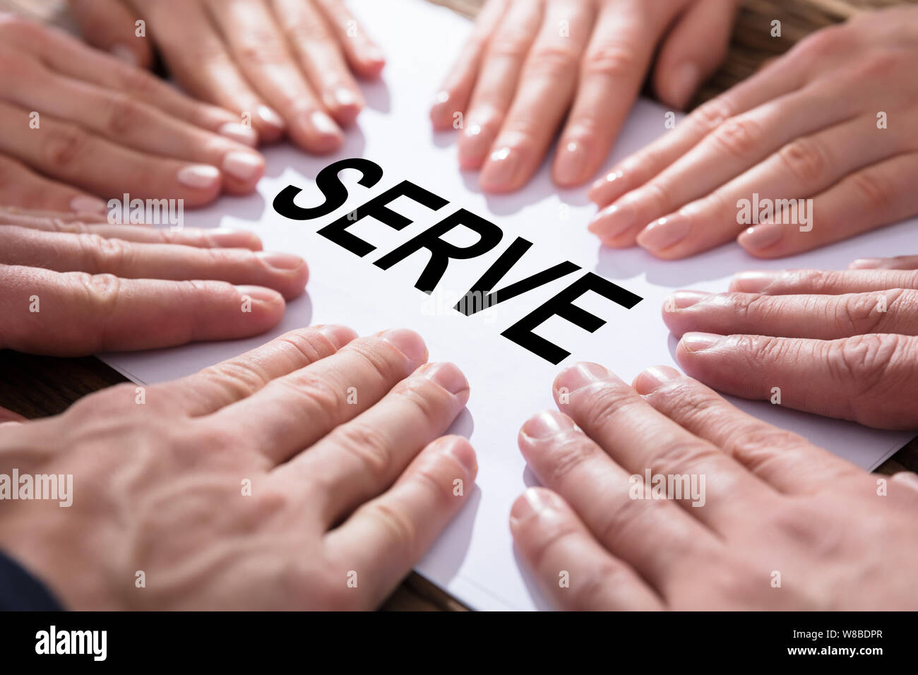 High Angle View Of Frame Made By Fingers Around Serve Word Stock Photo ...