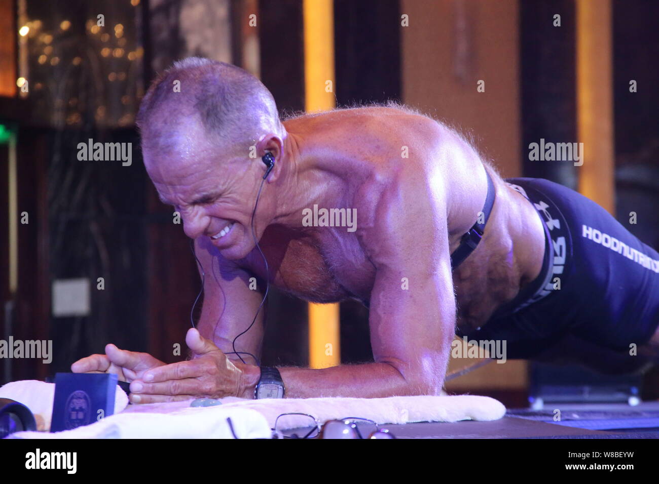 US Navy veteran George Hood competes during The Plank World Cup 2016 in ...