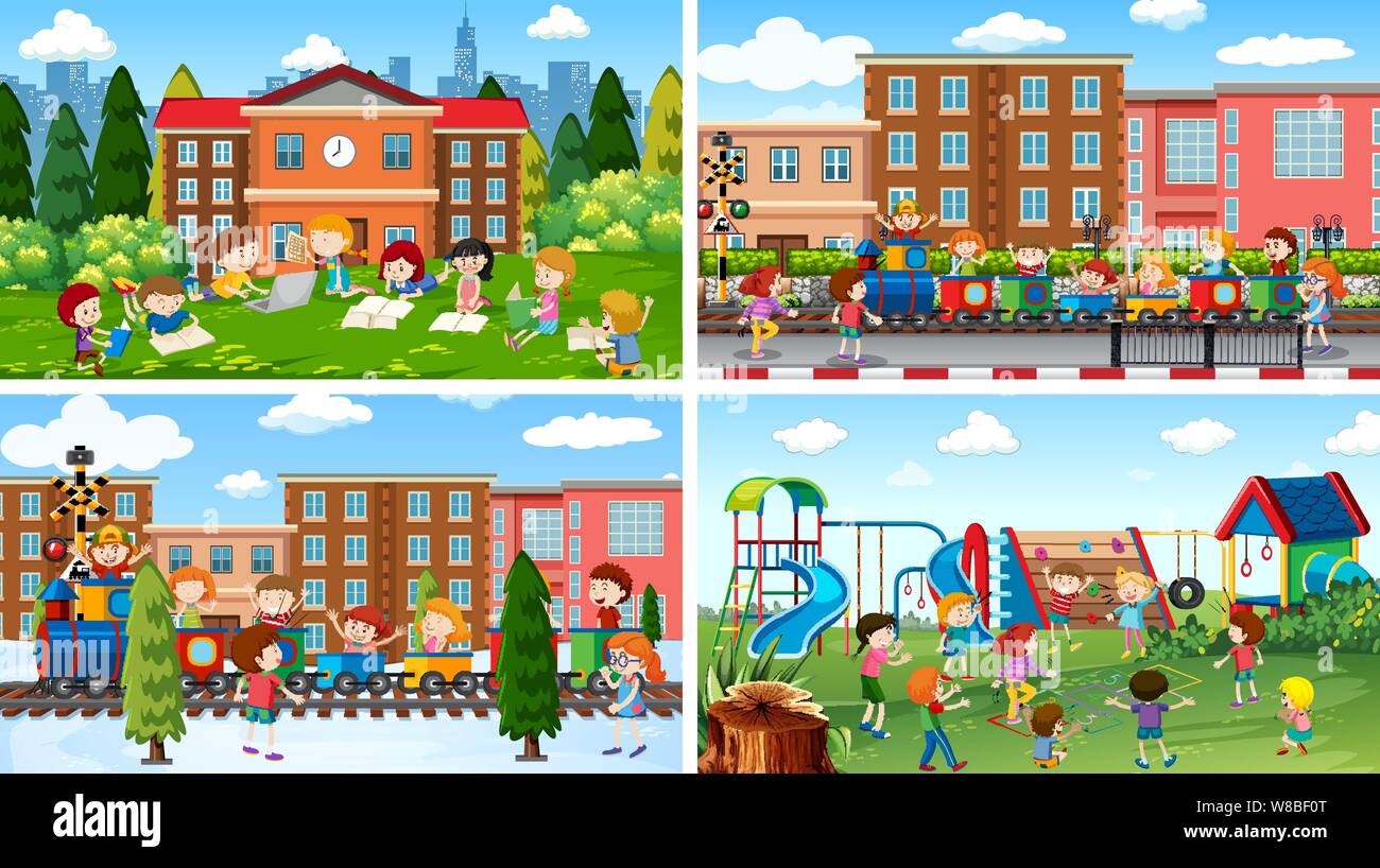 Set of scenes in nature setting illustration Stock Vector Image & Art ...