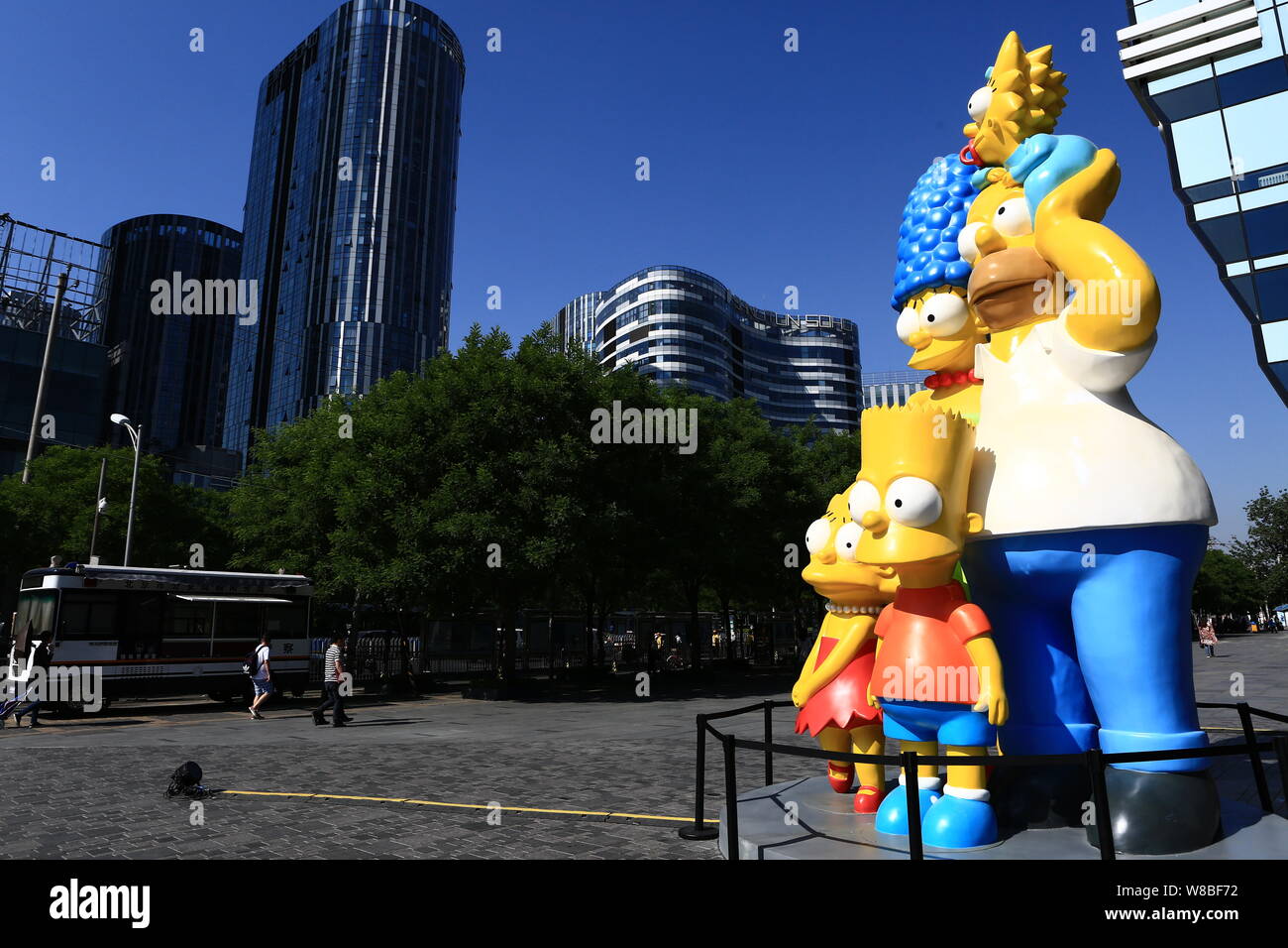 Model figures of The Simpsons are on display in front of The Simpsons ...